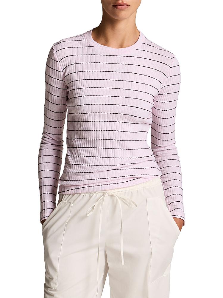 VINCE Vince Striped Ribbed Cotton Long Sleeve Tee